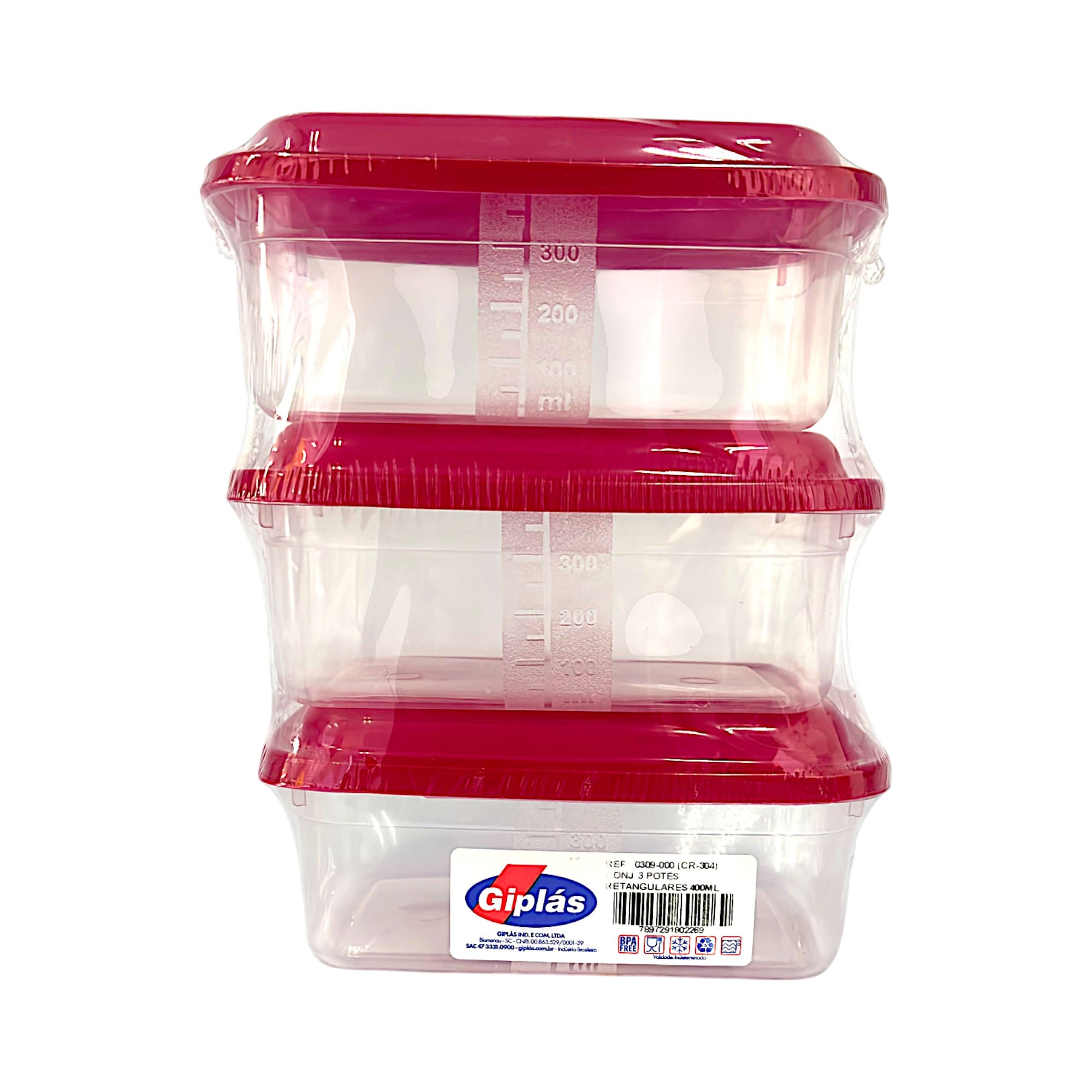 Conjunto C/ 3 Potes Retangulares 400ml Sortido - Giplás - Bazar Rodrigues