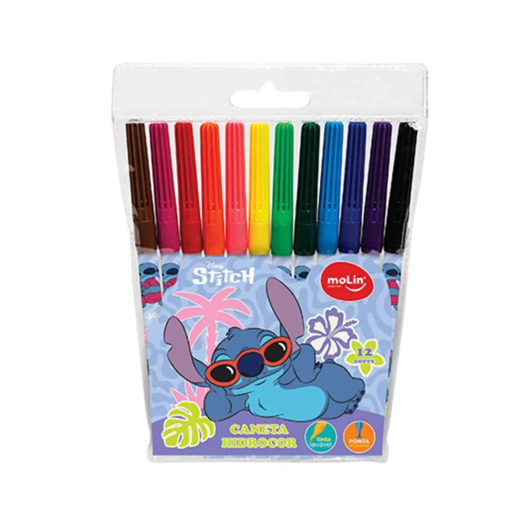 Canetinha Hidrocor 12 Cores Stitch - Molin - Bazar Rodrigues